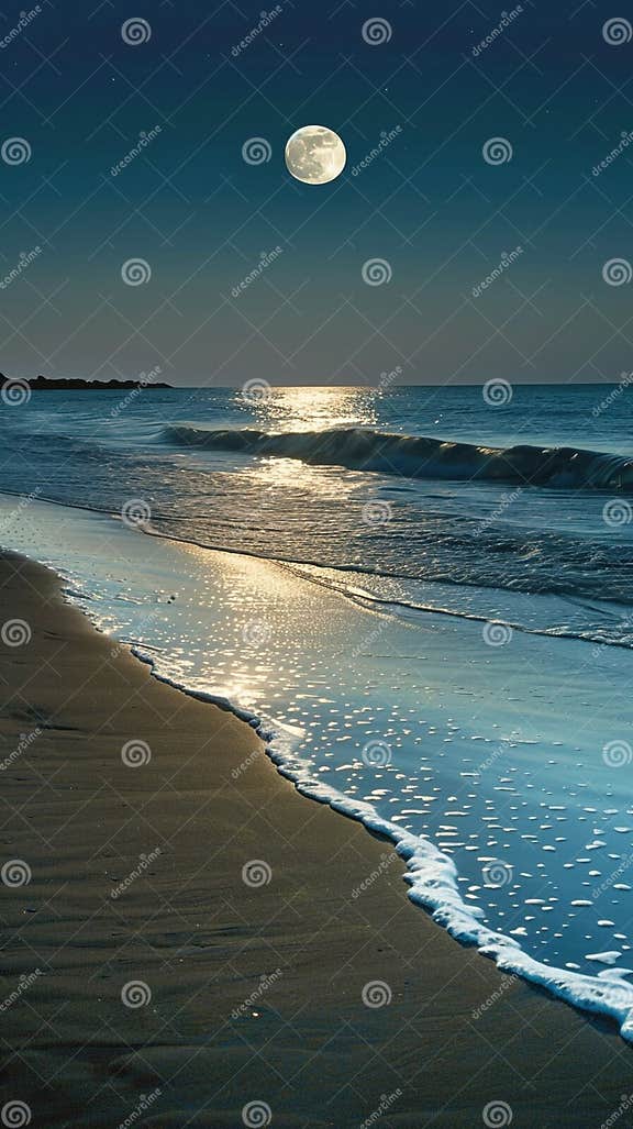 Beach Moonlight Scene stock illustration. Illustration of stars - 329369447