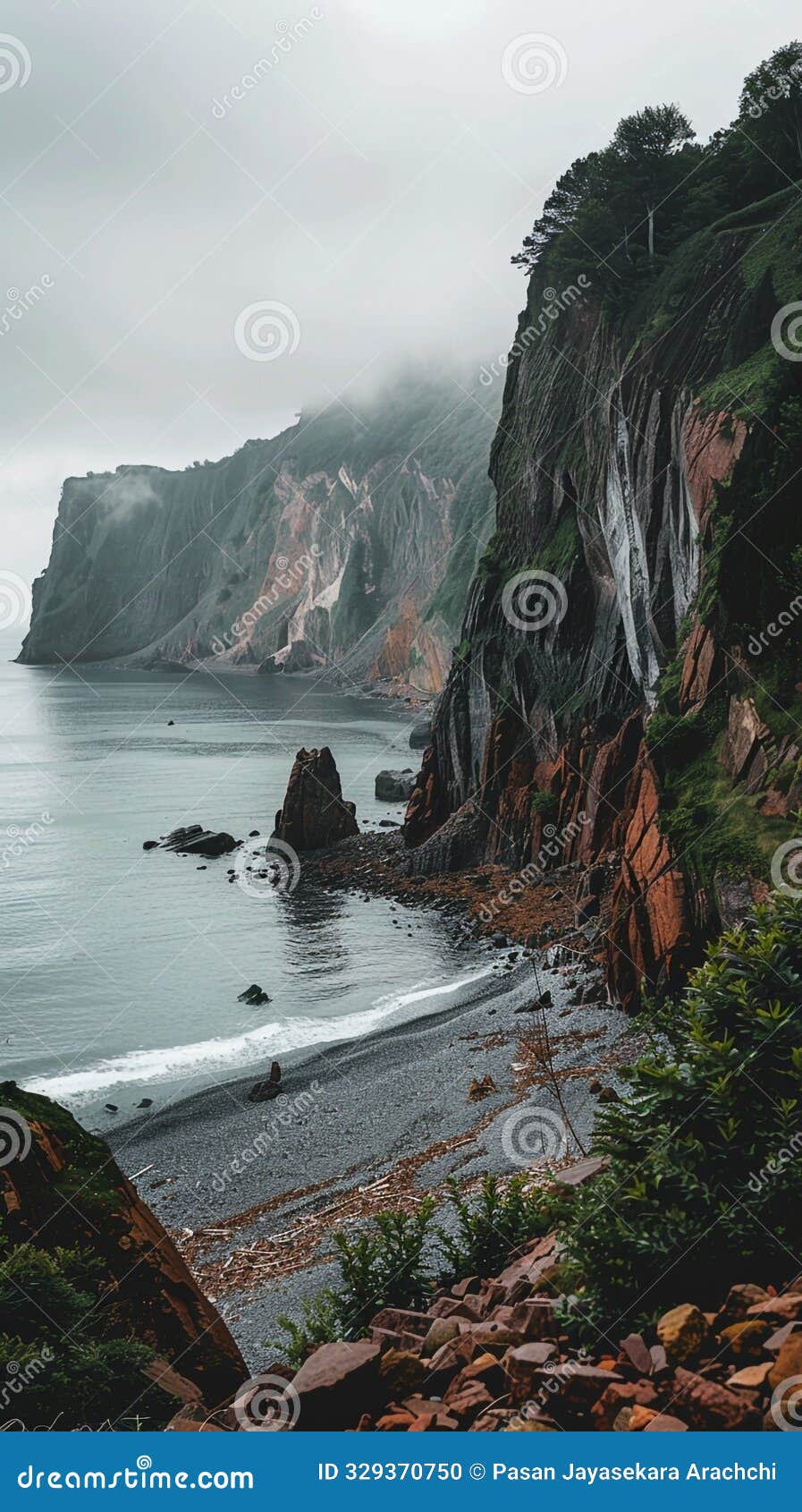 Coastal Inlet Cliffs Covered in Greenery Stock Illustration ...