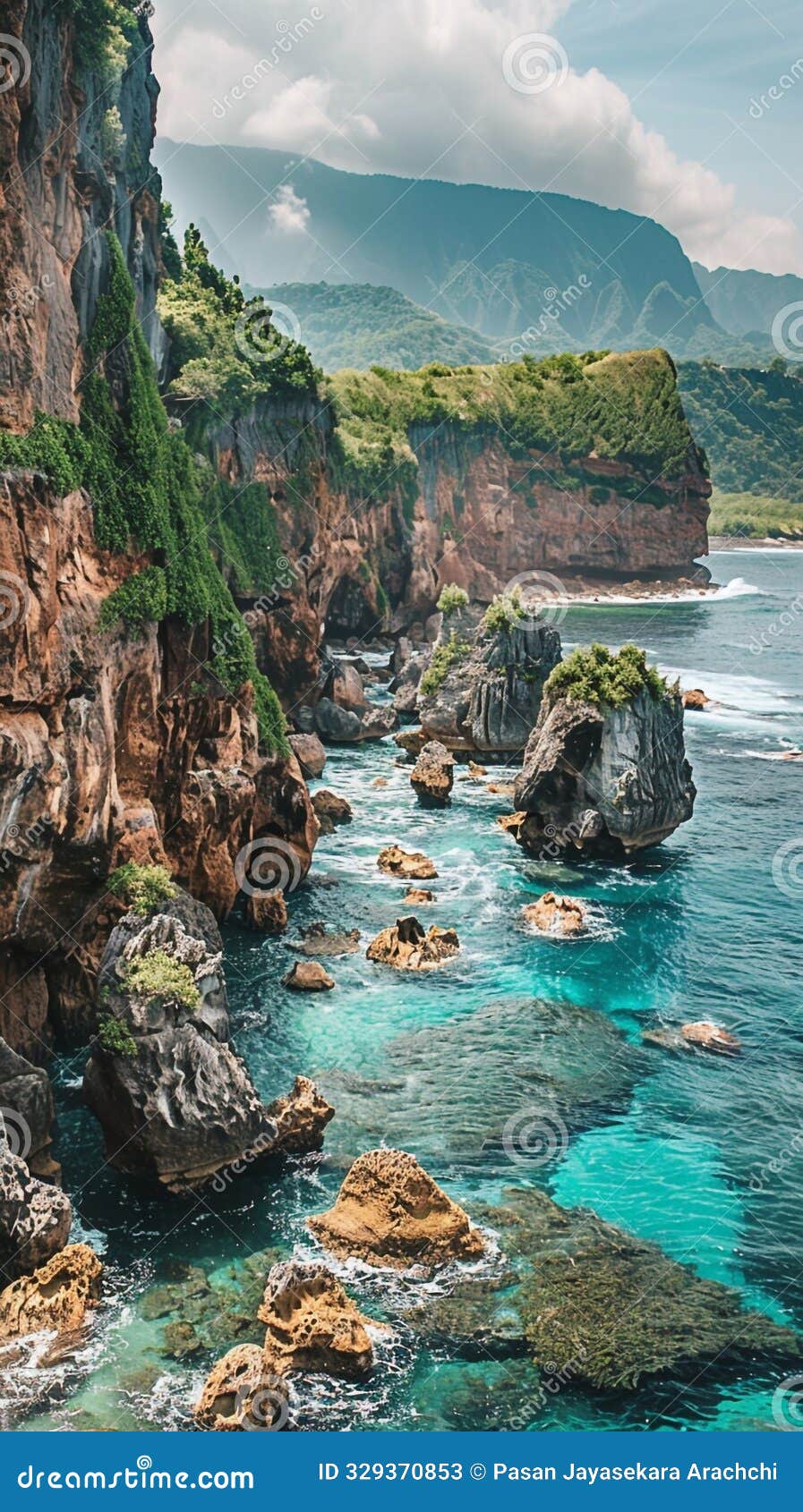 Coastal Inlet Cliffs Covered in Greenery Stock Illustration ...