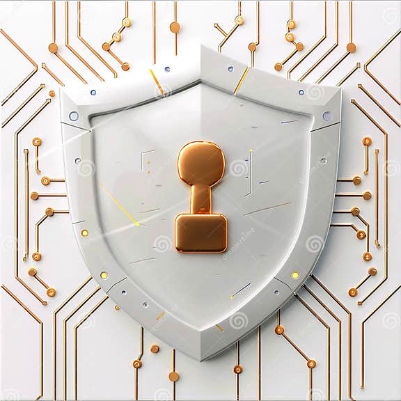 A 3D Icon of a Tech Integration Cybersecurity Shield with a White ...