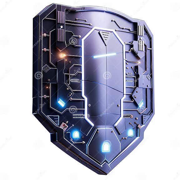 A 3D Icon of a Tech Integration Cybersecurity Shield with a White ...