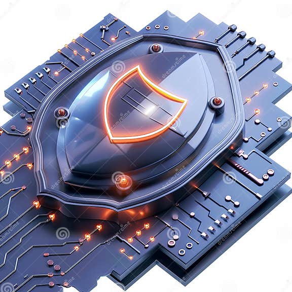 A 3D Icon of a Tech Integration Cybersecurity Shield with a White ...