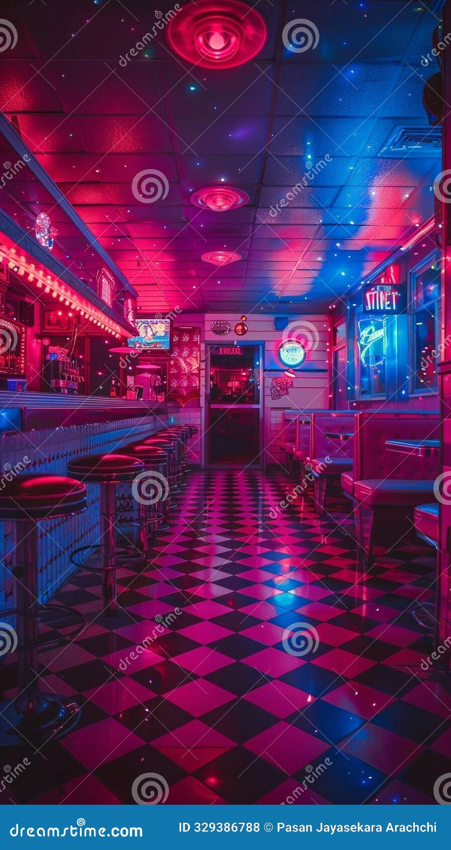 Diner Glowing Neon Night stock illustration. Illustration of ...