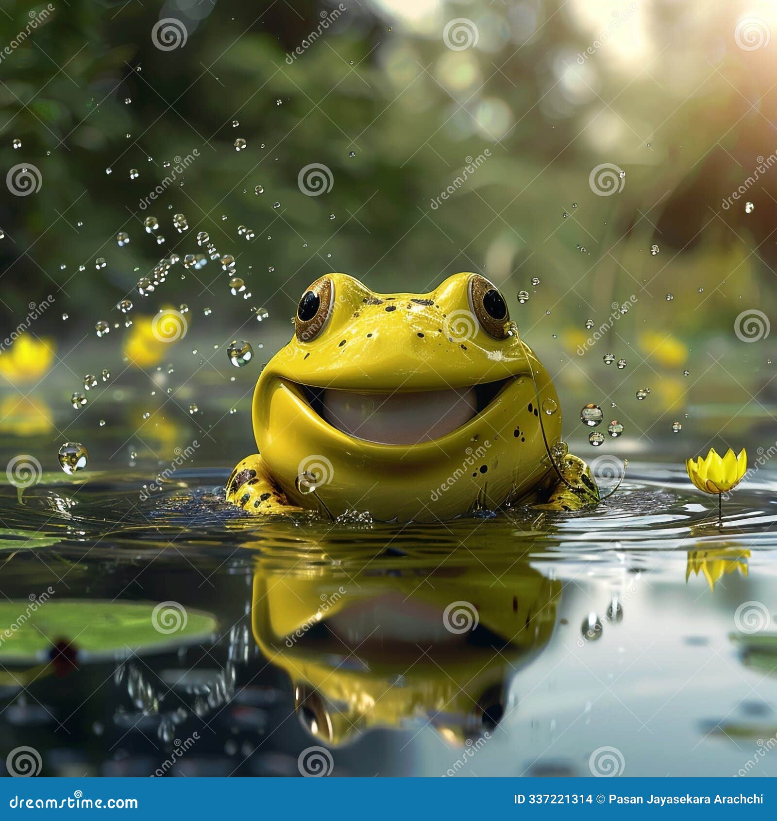 Frog Jumping in Pond with Smiley Face Stock Illustration - Illustration ...