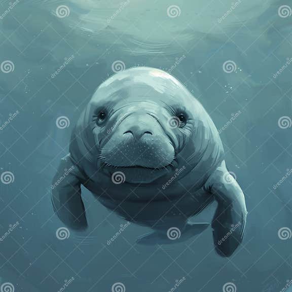 Manatee Floating with a Smiley Face Stock Illustration - Illustration ...
