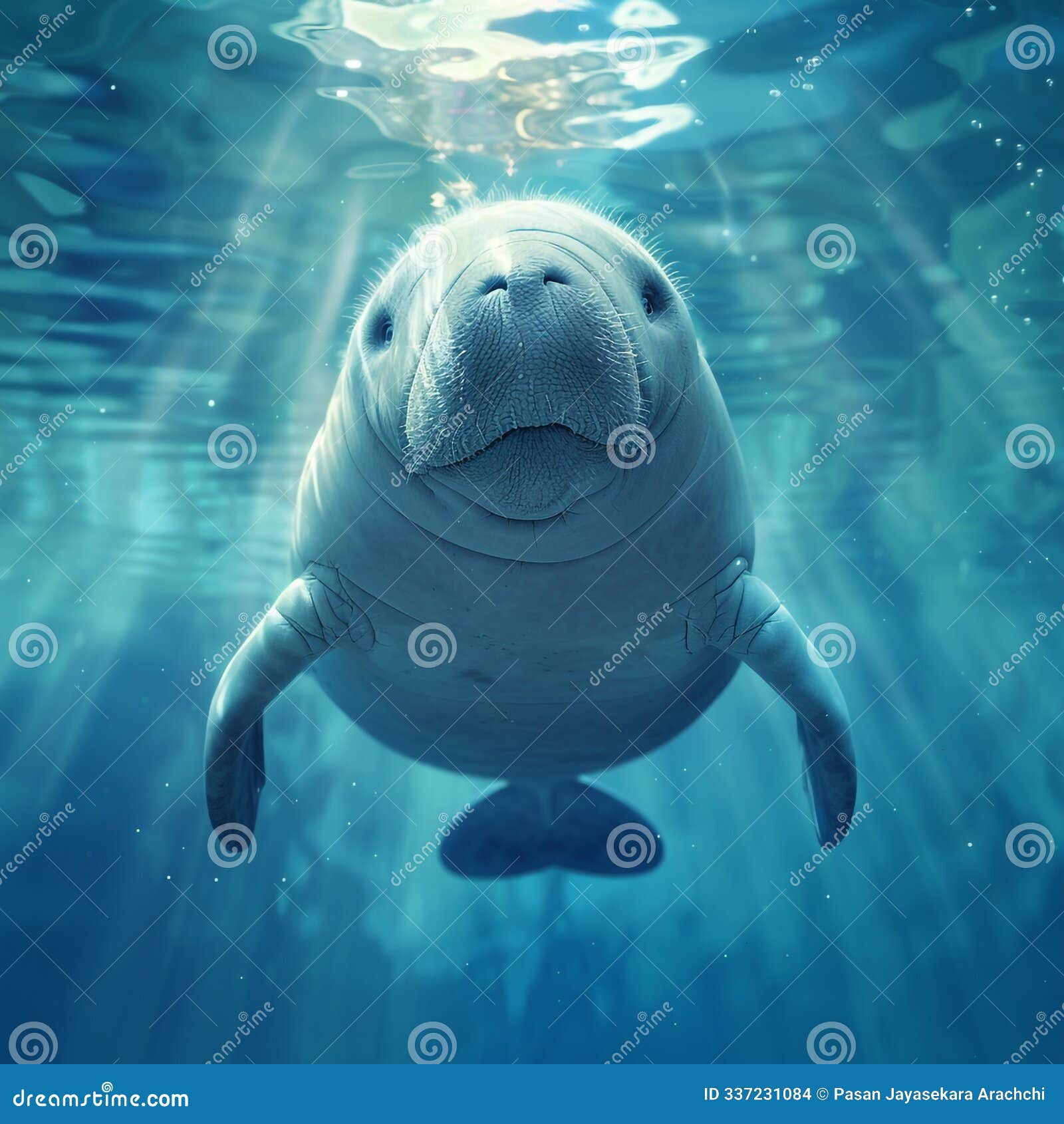 Manatee Floating with a Smiley Face Stock Illustration - Illustration ...