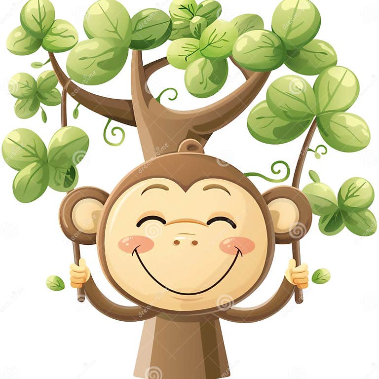 Monkey Swinging from Trees with a Smiley Face Stock Illustration ...