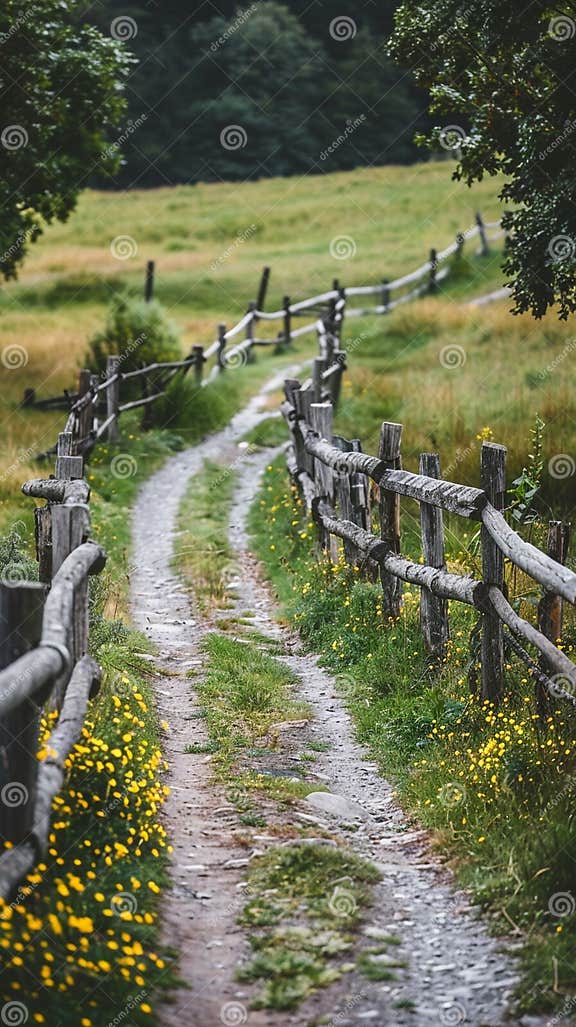 Rustic Pathway Winding through Countryside Fields Stock Illustration ...