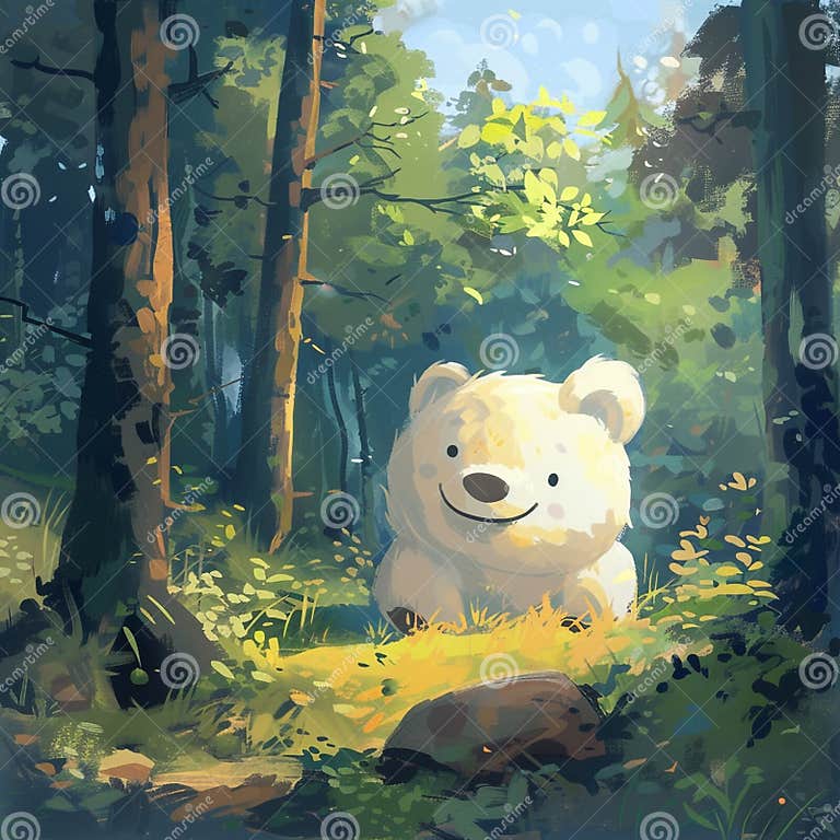 Smiley Face Bear Exploring Forest Stock Illustration - Illustration of ...