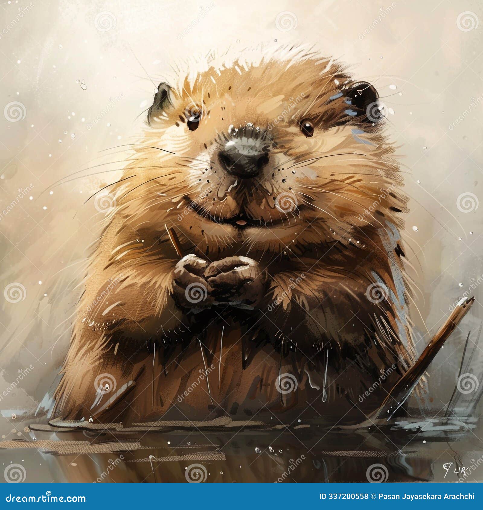 Smiley Face Beaver Building a Dam Stock Illustration - Illustration of ...
