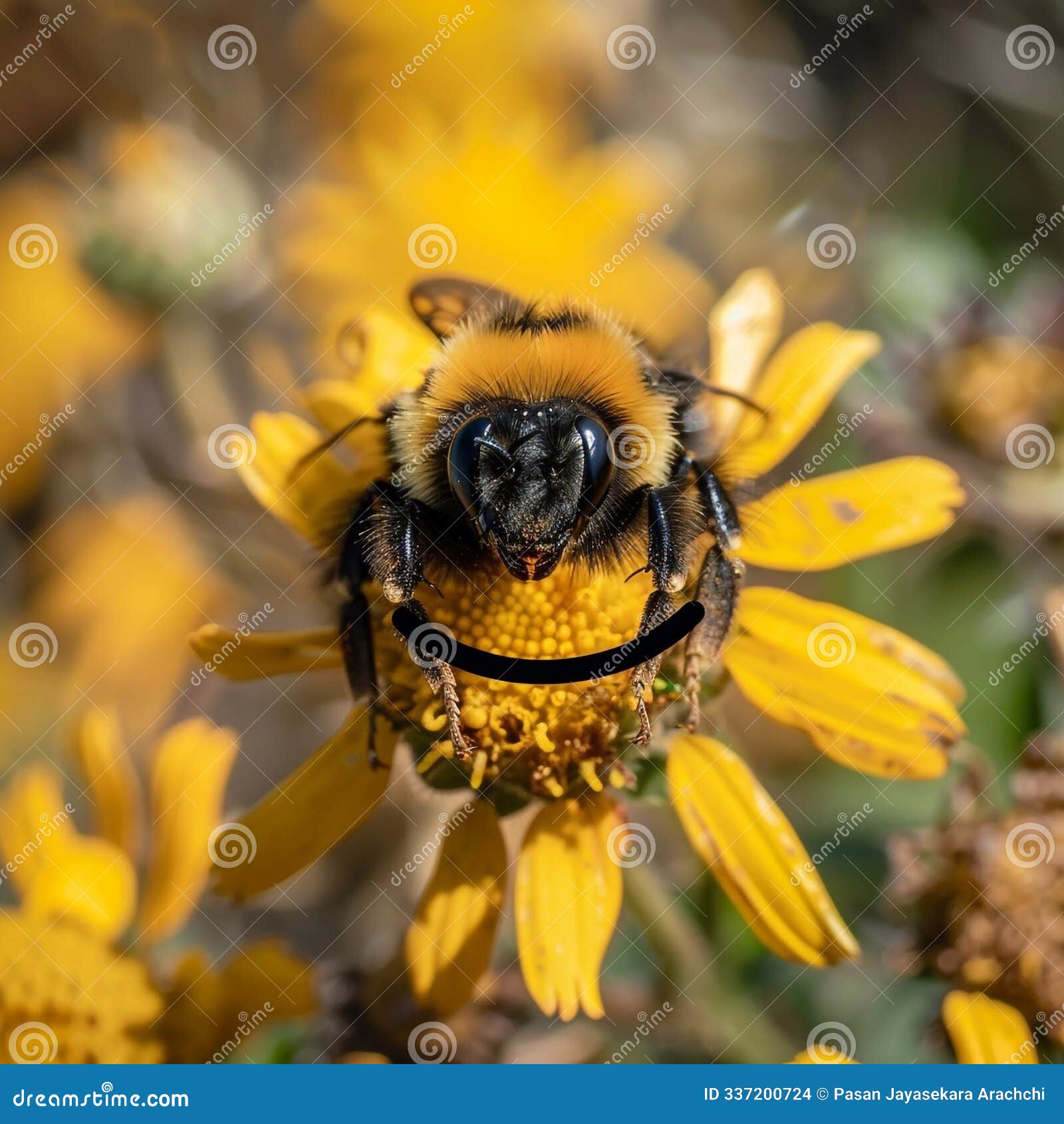 Smiley Face with Bee Buzzing Around Flowers Stock Illustration ...
