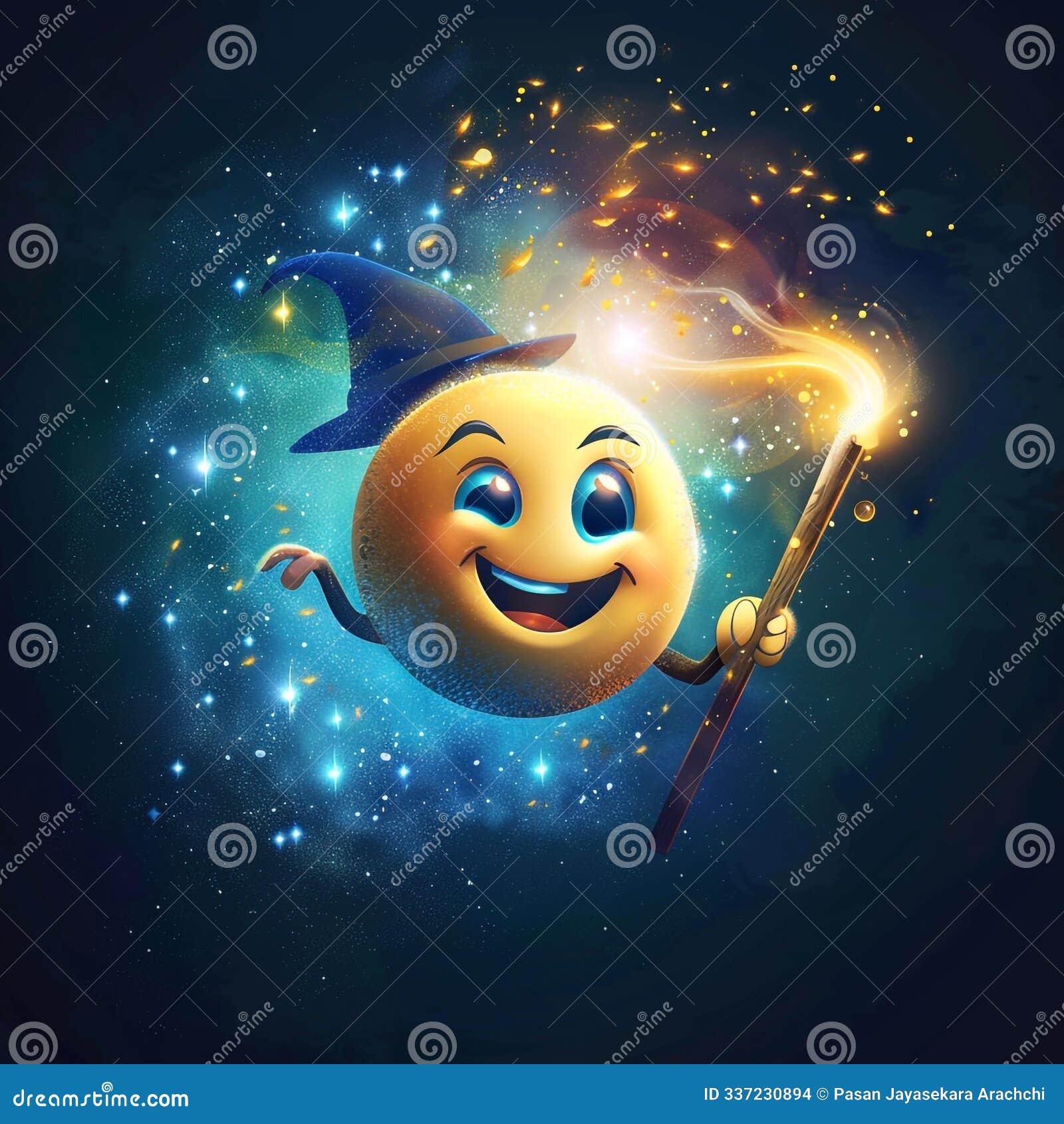 Smiley Face Casting Spells with a Magic Wand Stock Illustration ...