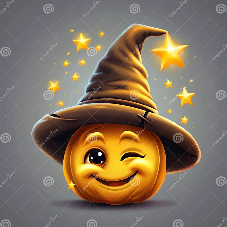 Smiley Face Casting Spells Wearing a Wizard Hat Stock Illustration ...