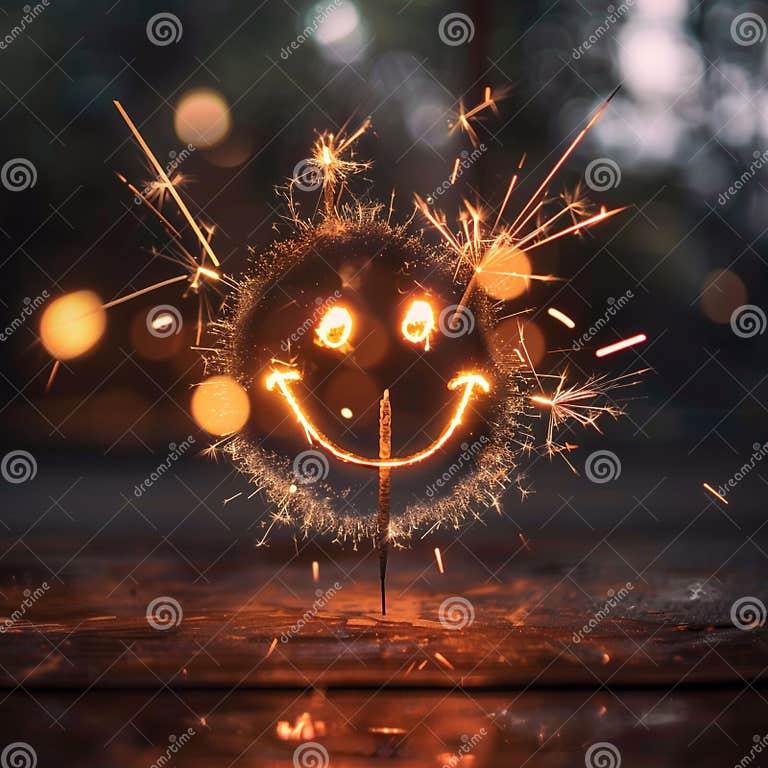 Smiley Face Celebrating with Firework Stock Illustration - Illustration ...
