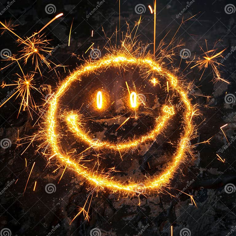 Smiley Face Celebrating with Firework Stock Illustration - Illustration ...