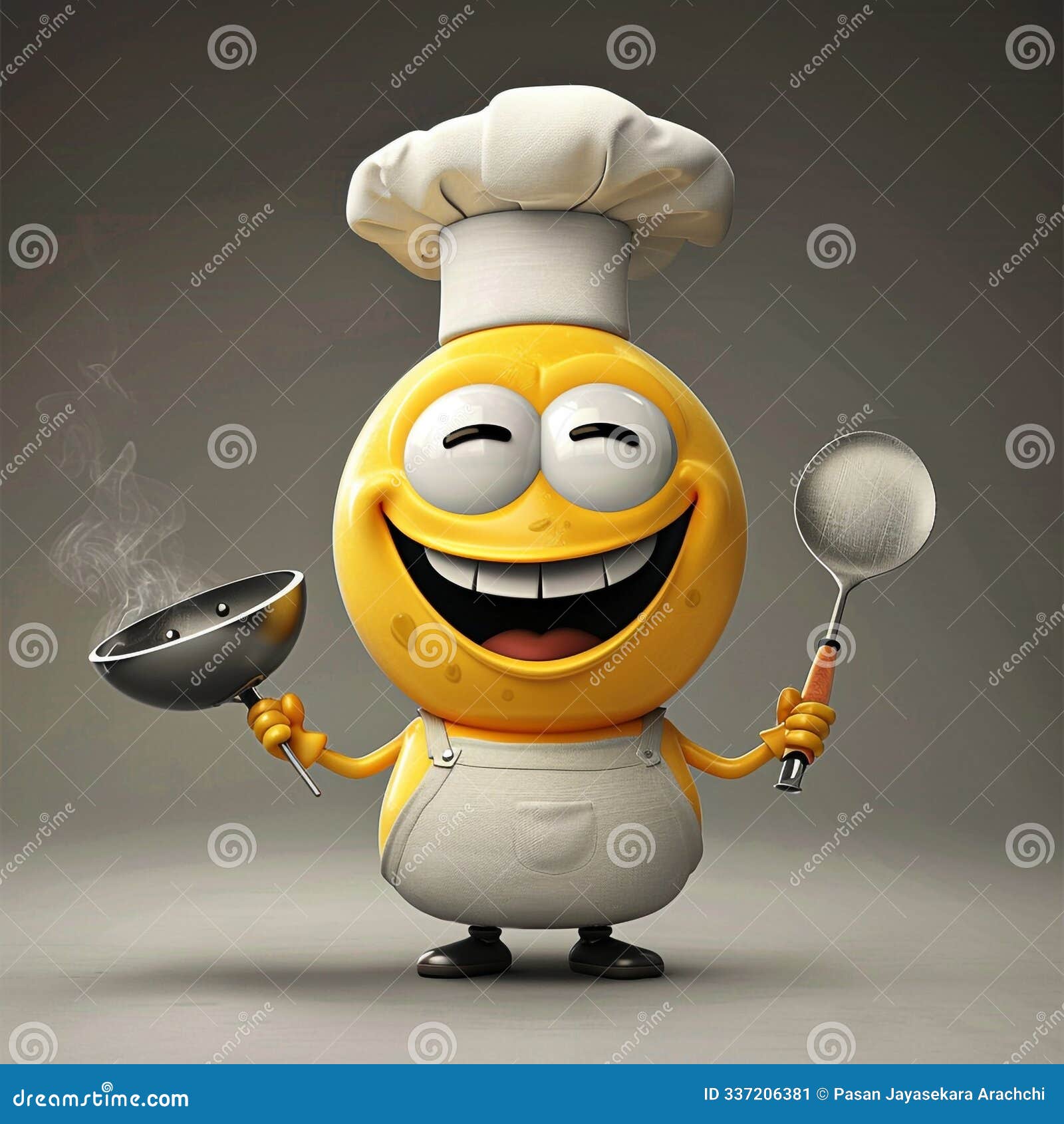 Smiley Face Cooking with Frying Pan in Kitchen Stock Illustration ...