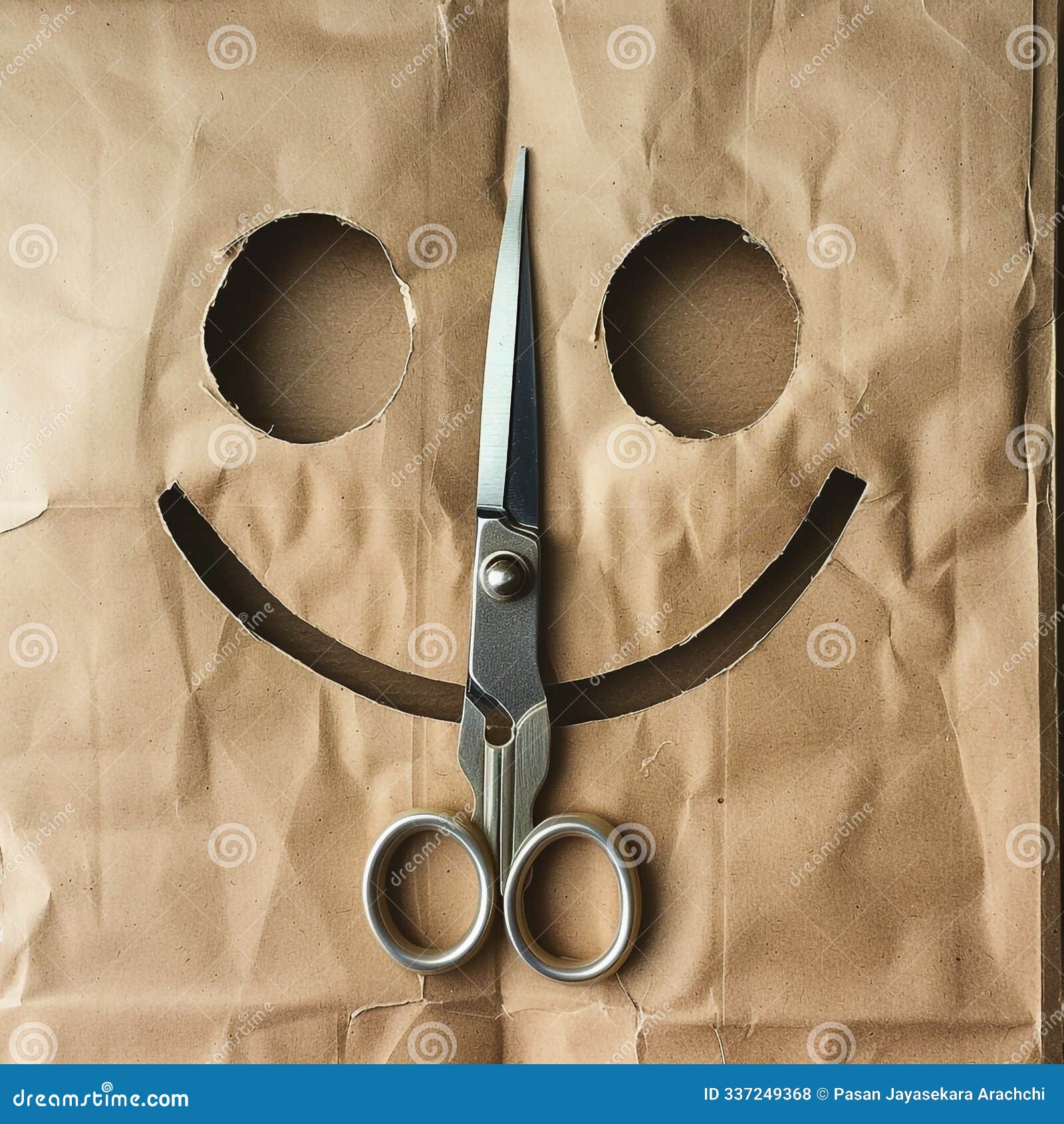 Smiley Face Cutting Paper with Scissors Stock Illustration ...