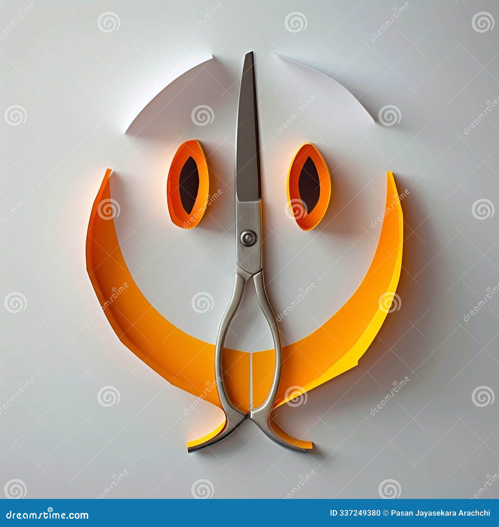 Smiley Face Cutting Paper with Scissors Stock Illustration ...