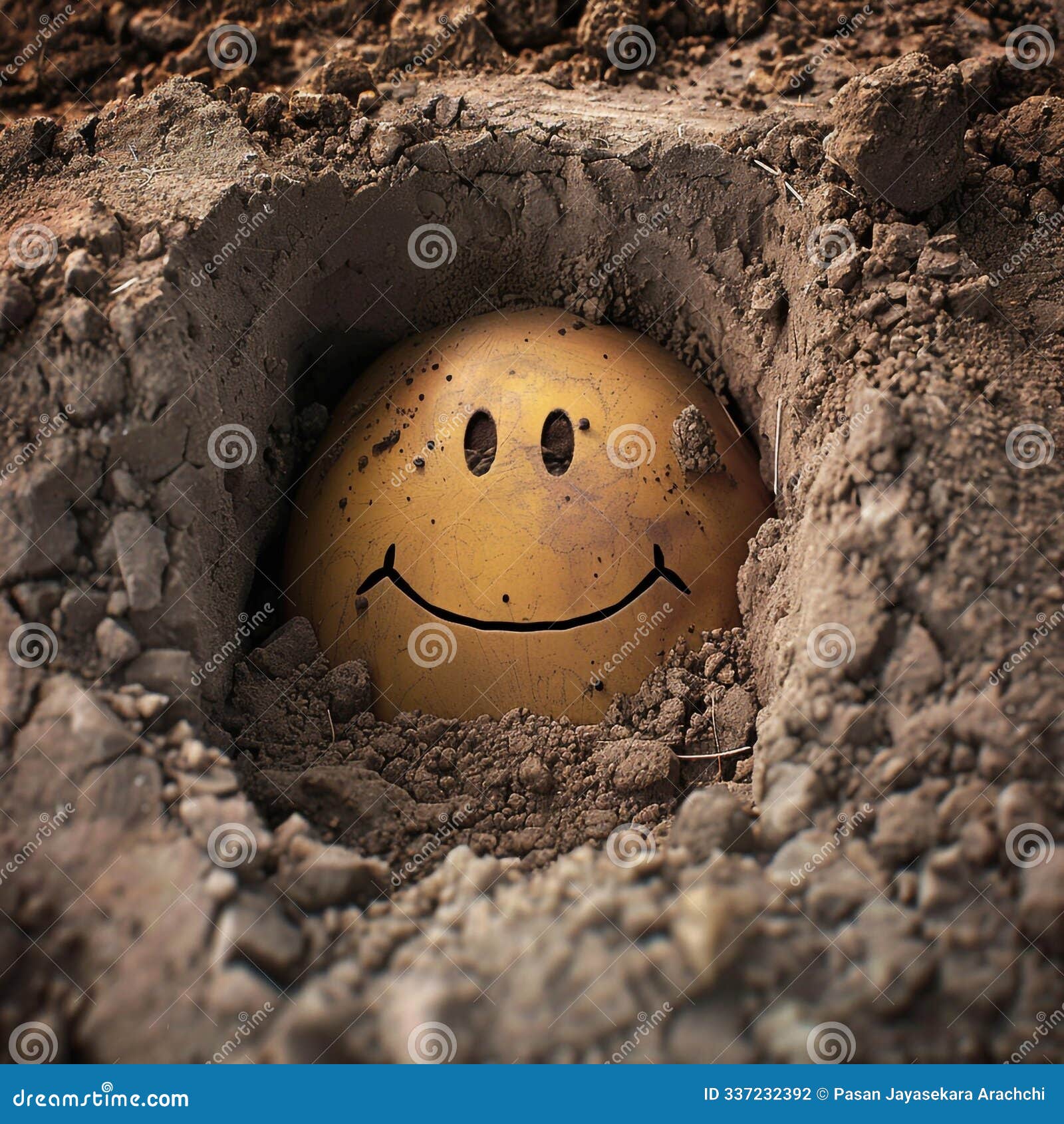 Smiley Face Digging Underground with a Mole Stock Illustration ...