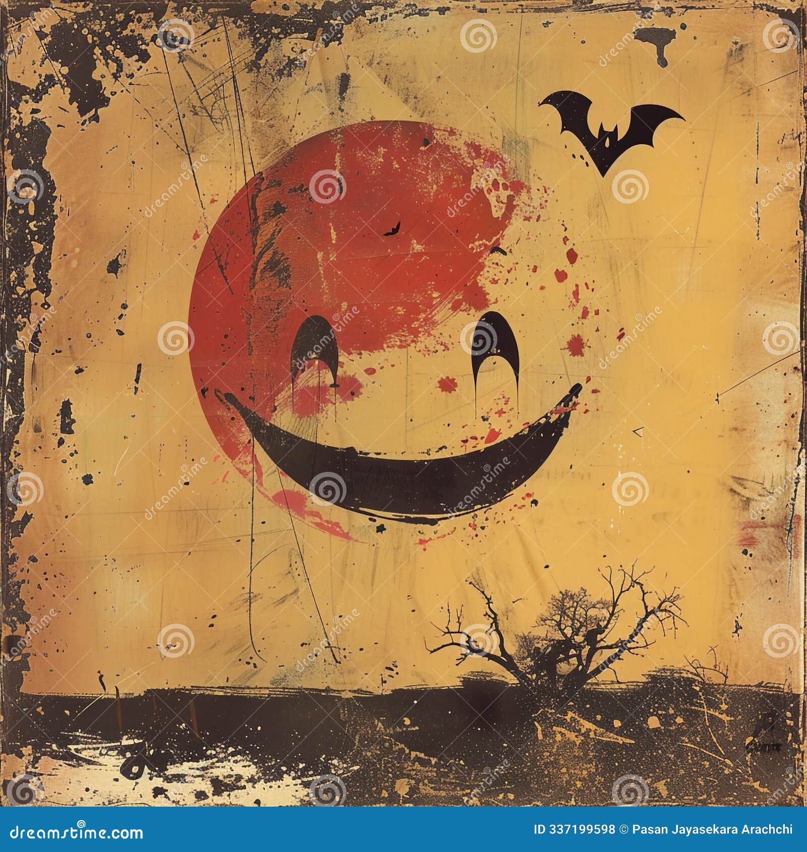 Smiley Face Flying with Bat in Night Sky Stock Illustration ...
