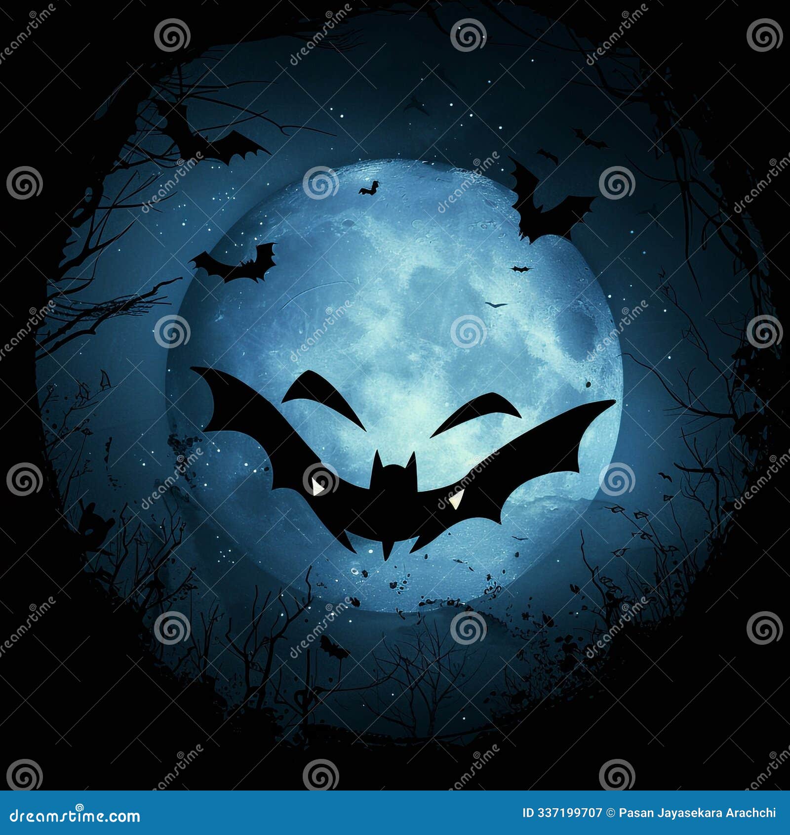 Smiley Face Flying with Bat in Night Sky Stock Illustration ...