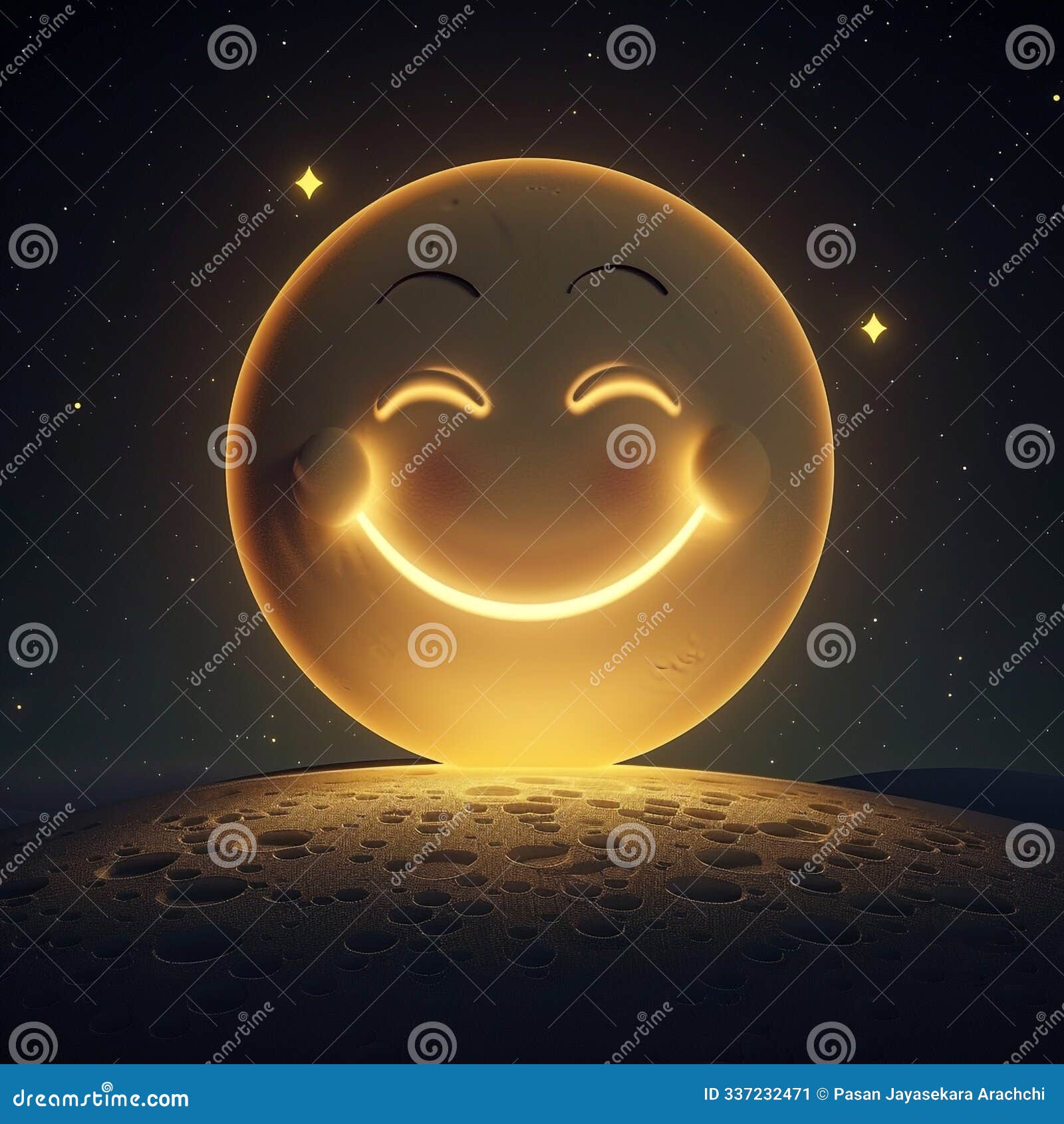 Smiley Face Glowing with Moon in Night Sky Stock Illustration ...