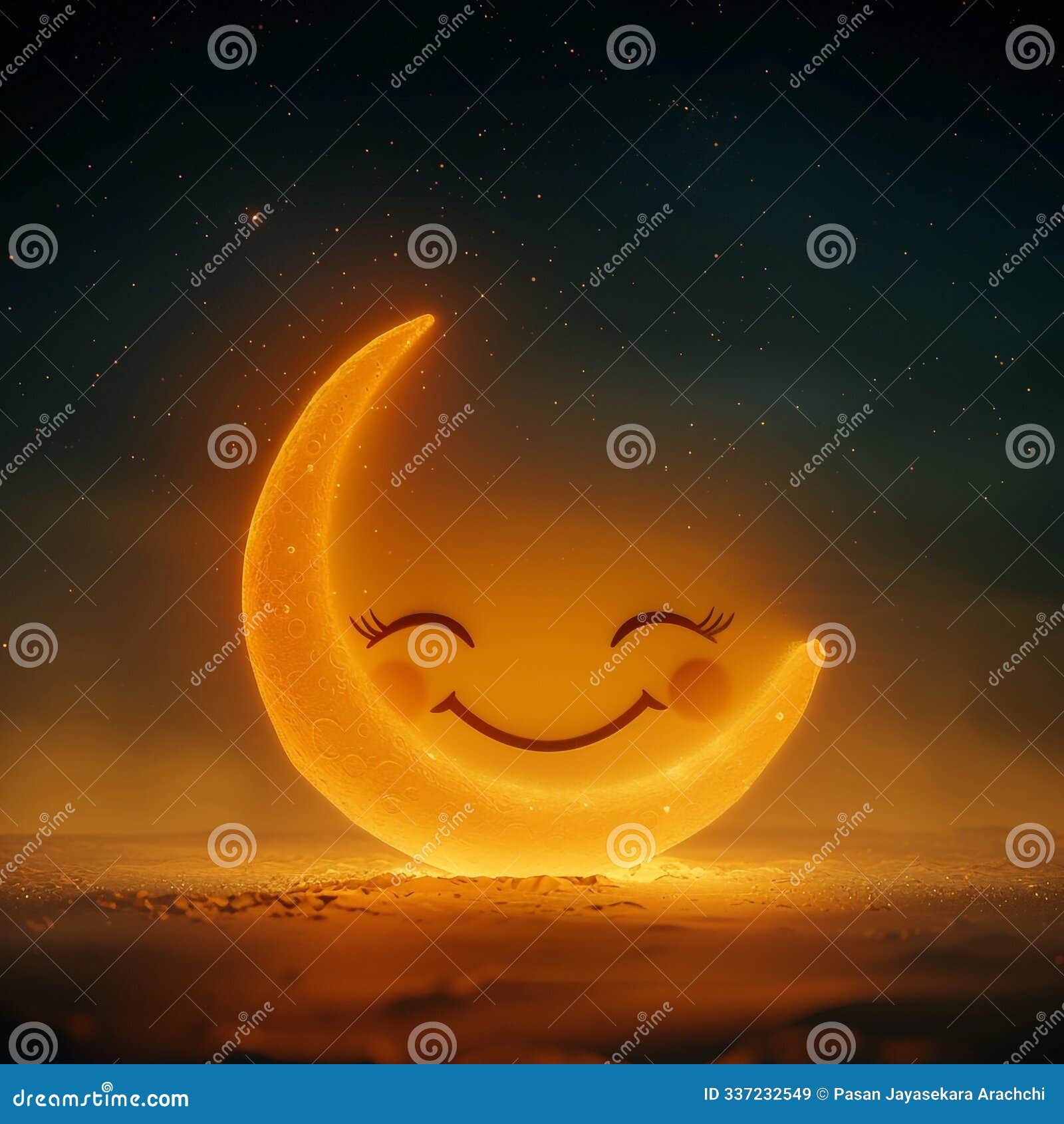 Smiley Face Glowing with Moon in Night Sky Stock Illustration ...