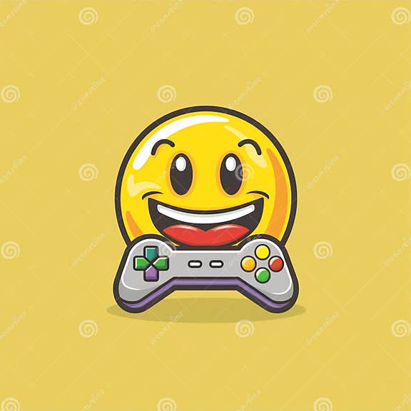 Smiley Face Holding Game Controller Playing Video Games Stock ...