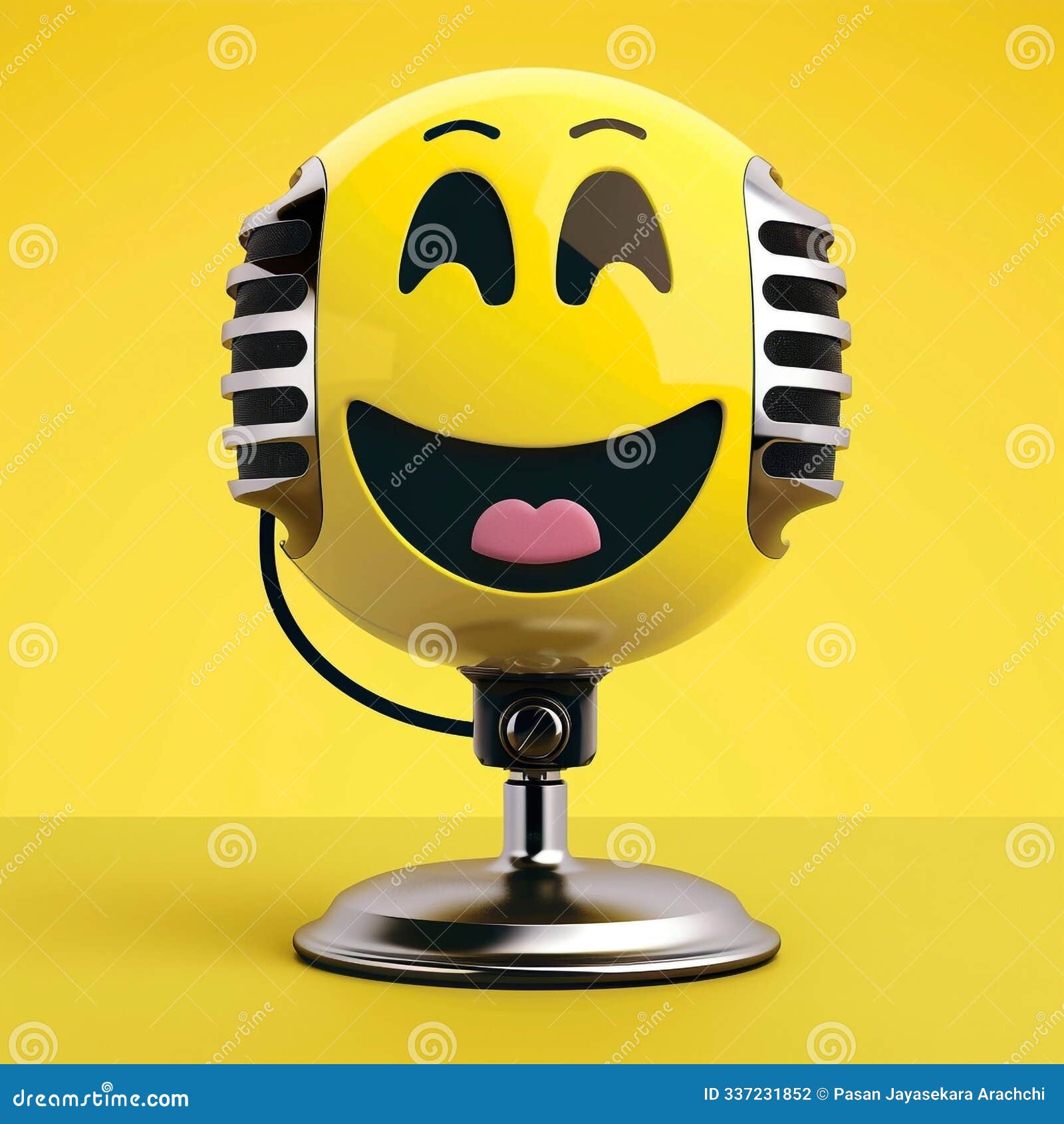Smiley Face Holding Microphone Broadcasting Live Stock Illustration ...