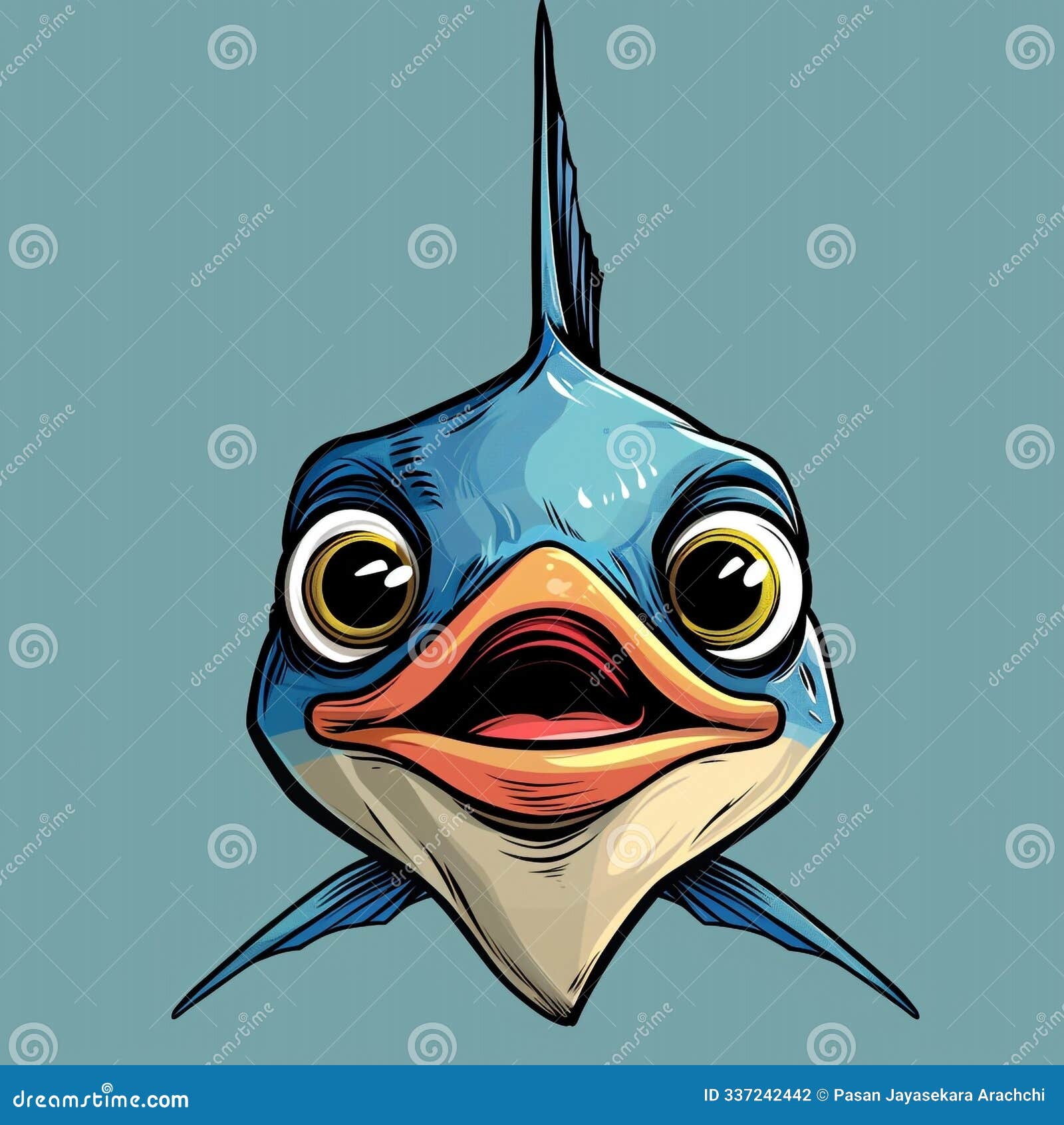 Smiley Face Holding Swordfish in Ocean Setting Stock Illustration ...