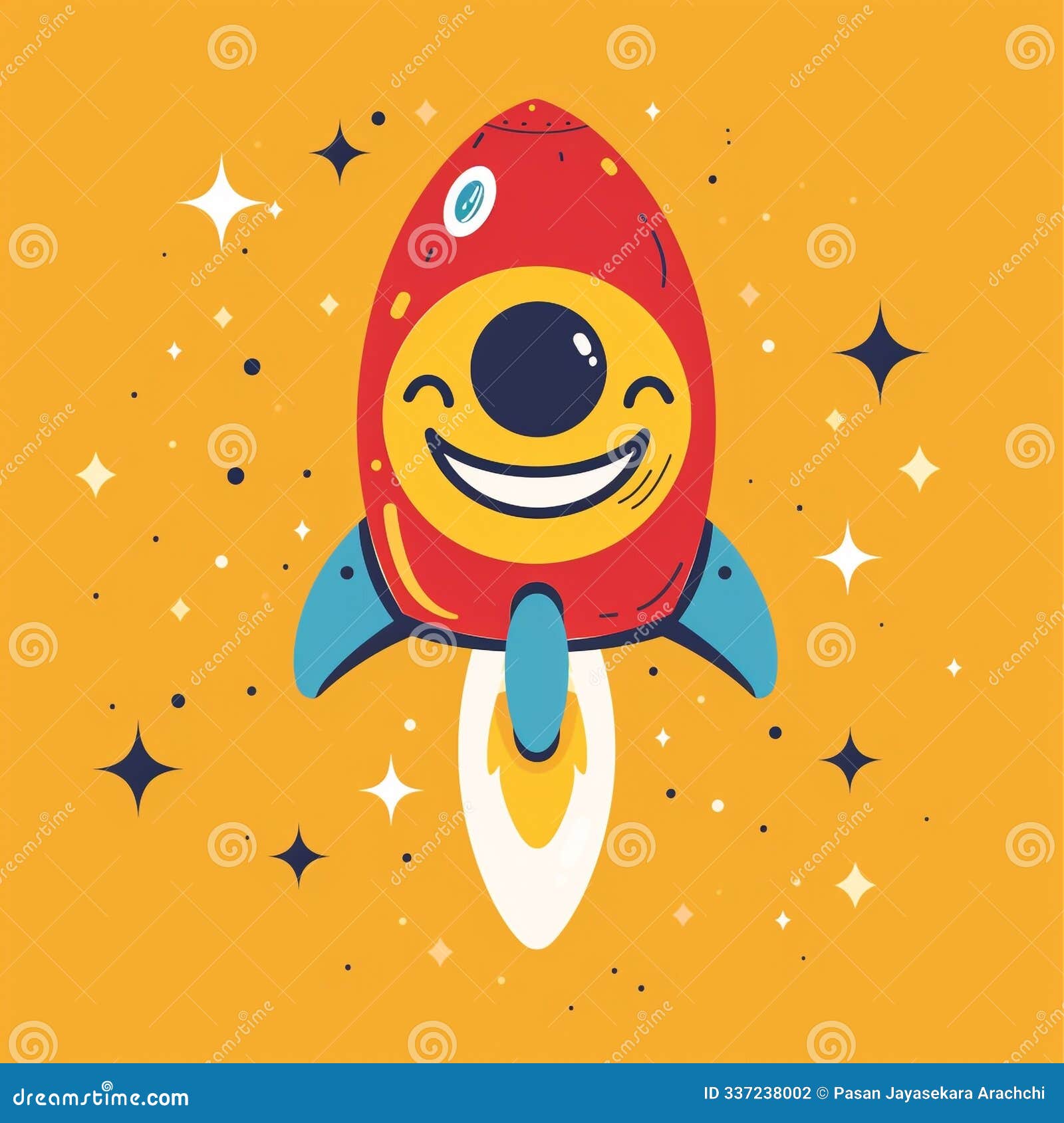 Smiley Face Launching Rocket Ship into Space Stock Illustration ...