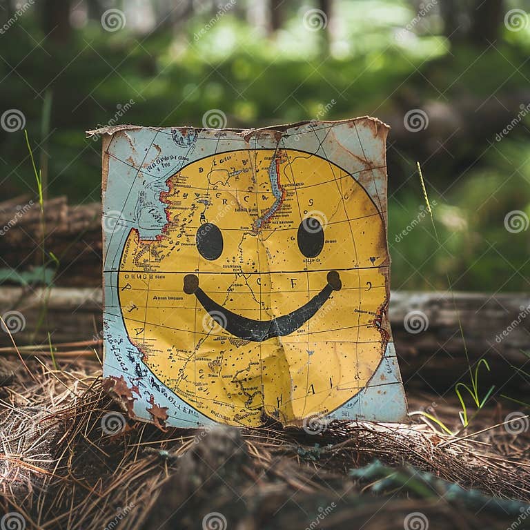 Smiley Face Navigating Wilderness Map Stock Illustration - Illustration ...