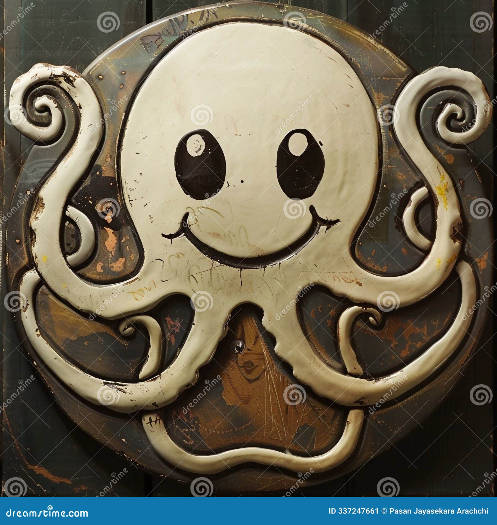 Smiley Face with Octopus Displaying Eight Arms Stock Illustration ...
