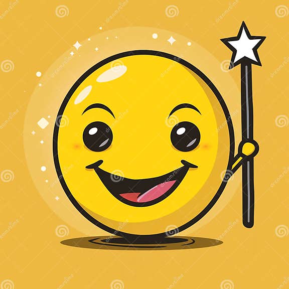 Smiley Face Performing Magic Trick with a Wand Stock Illustration ...