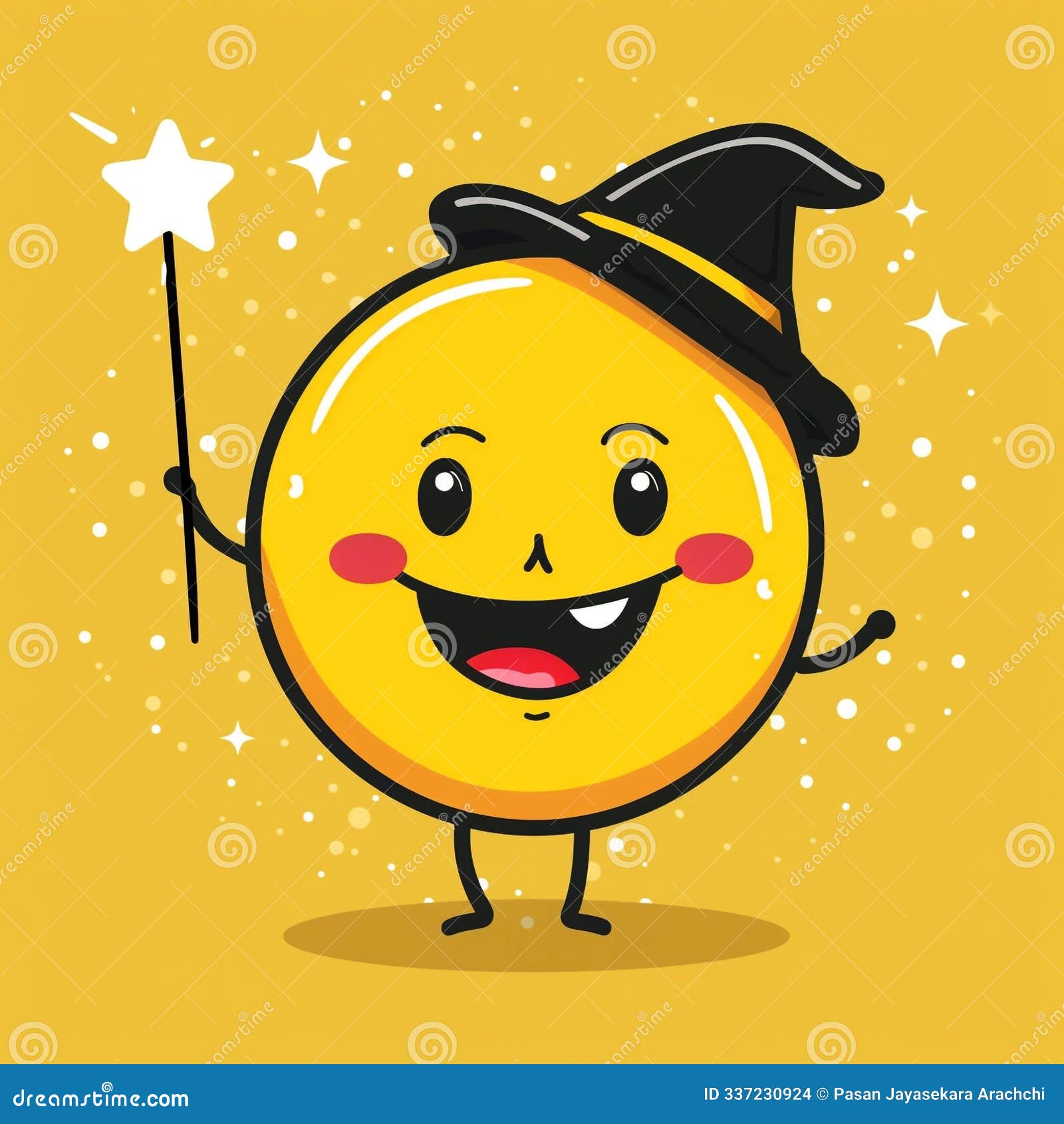 Smiley Face Performing Magic Trick with a Wand Stock Illustration ...