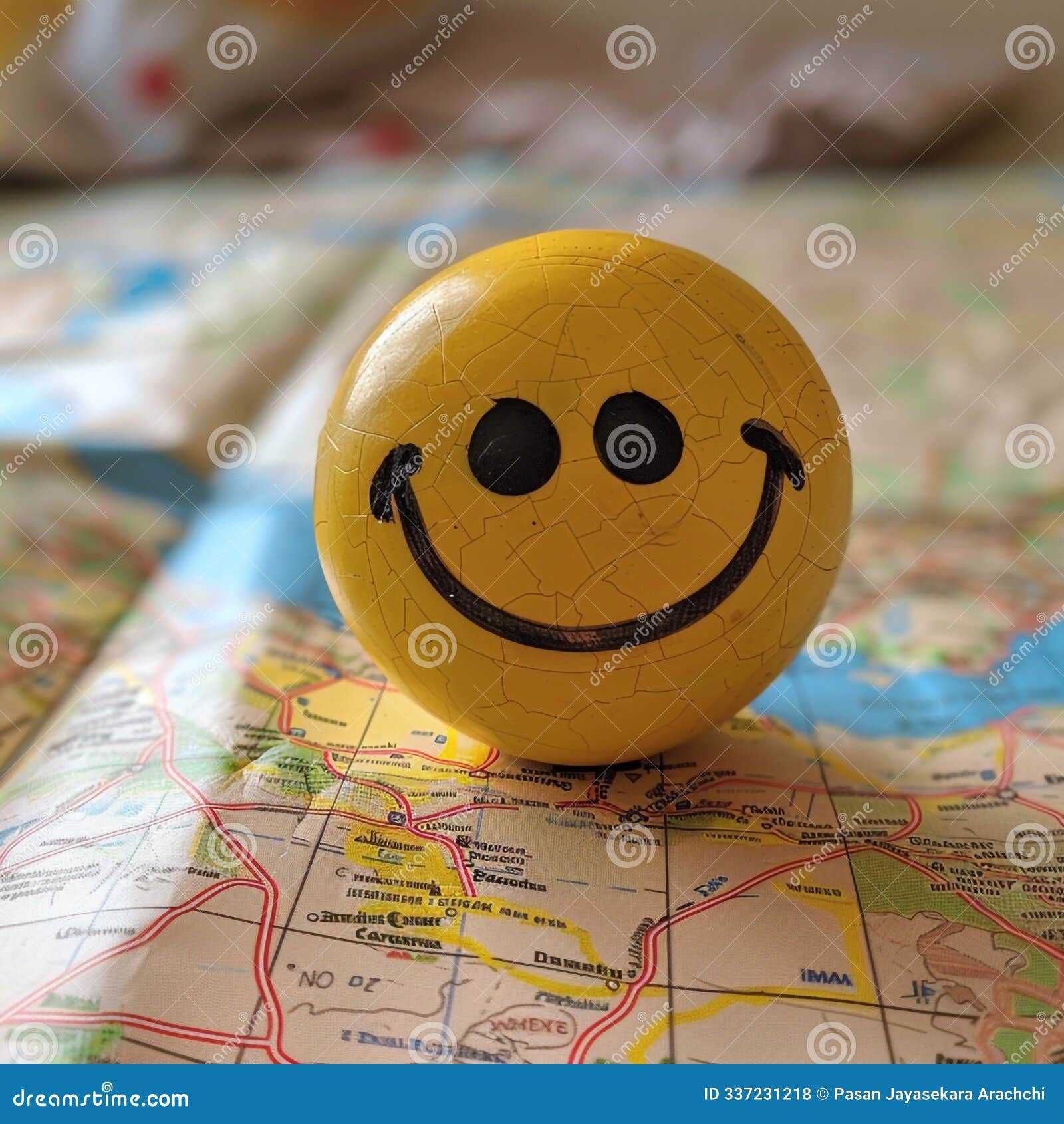 Smiley Face Planning Trip with Map Stock Illustration - Illustration of ...