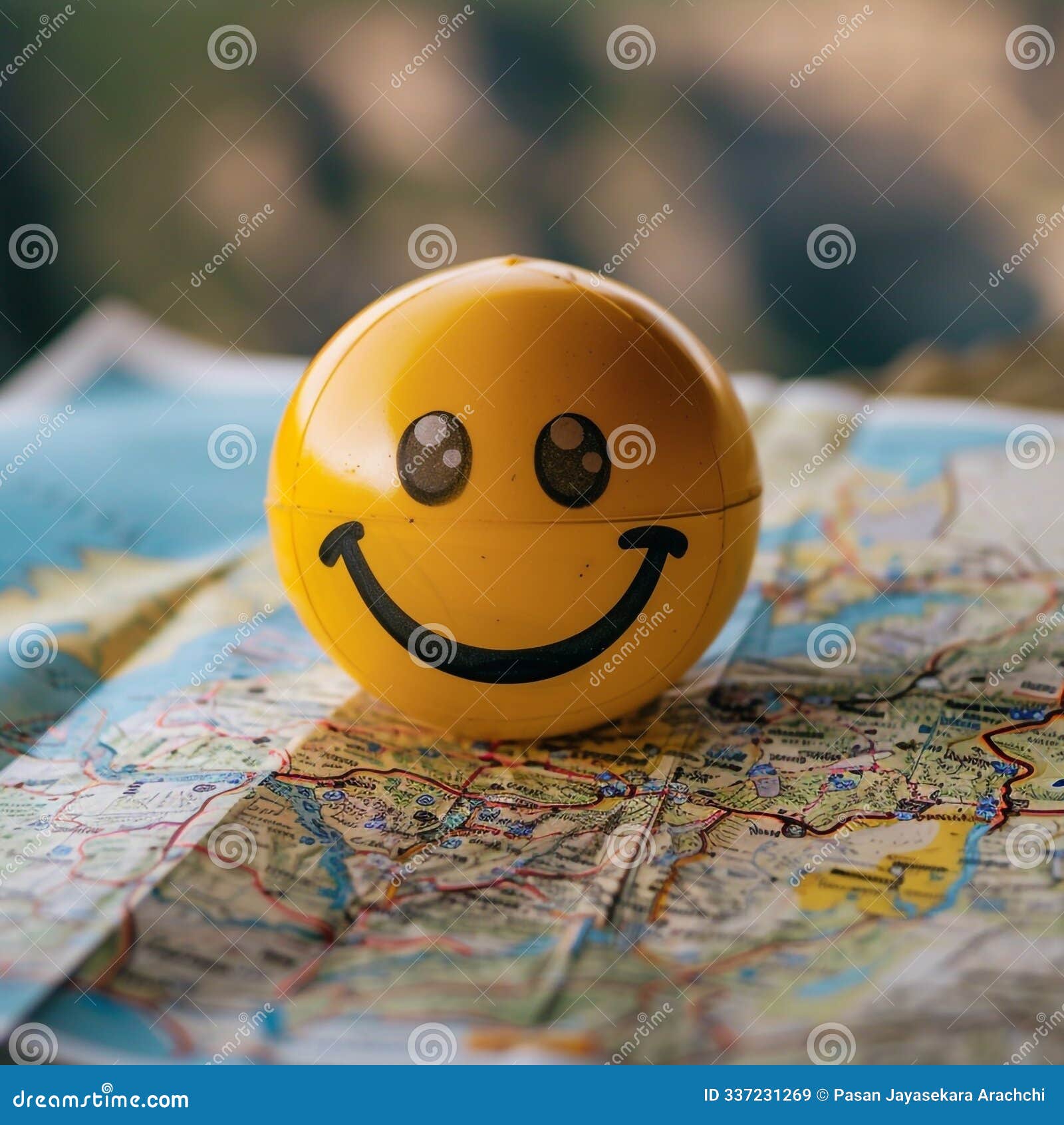 Smiley Face Planning Trip with Map Stock Illustration - Illustration of ...