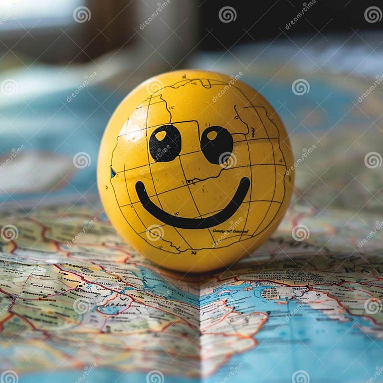 Smiley Face Planning Trip with Map Stock Illustration - Illustration of ...