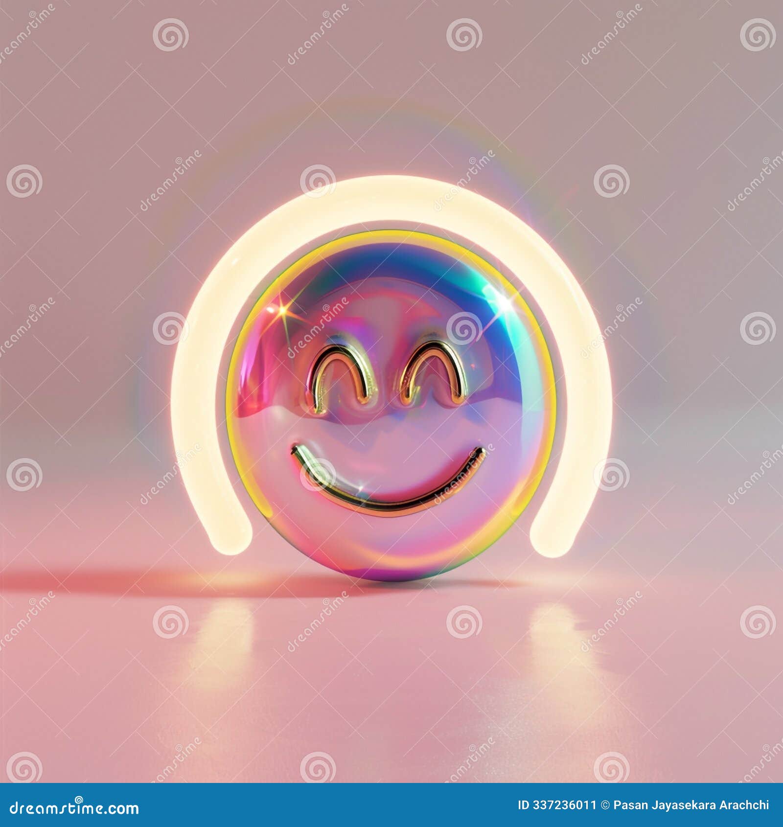 Smiley Face with Rainbow Displaying Colorful Light Stock Illustration ...