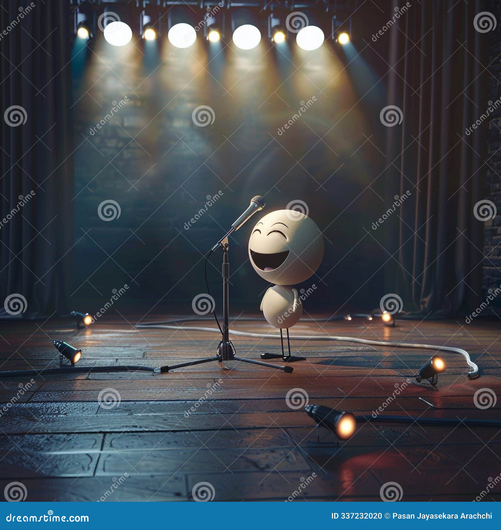 Smiley Face Singing on Stage with Microphone and Spotlights Stock ...