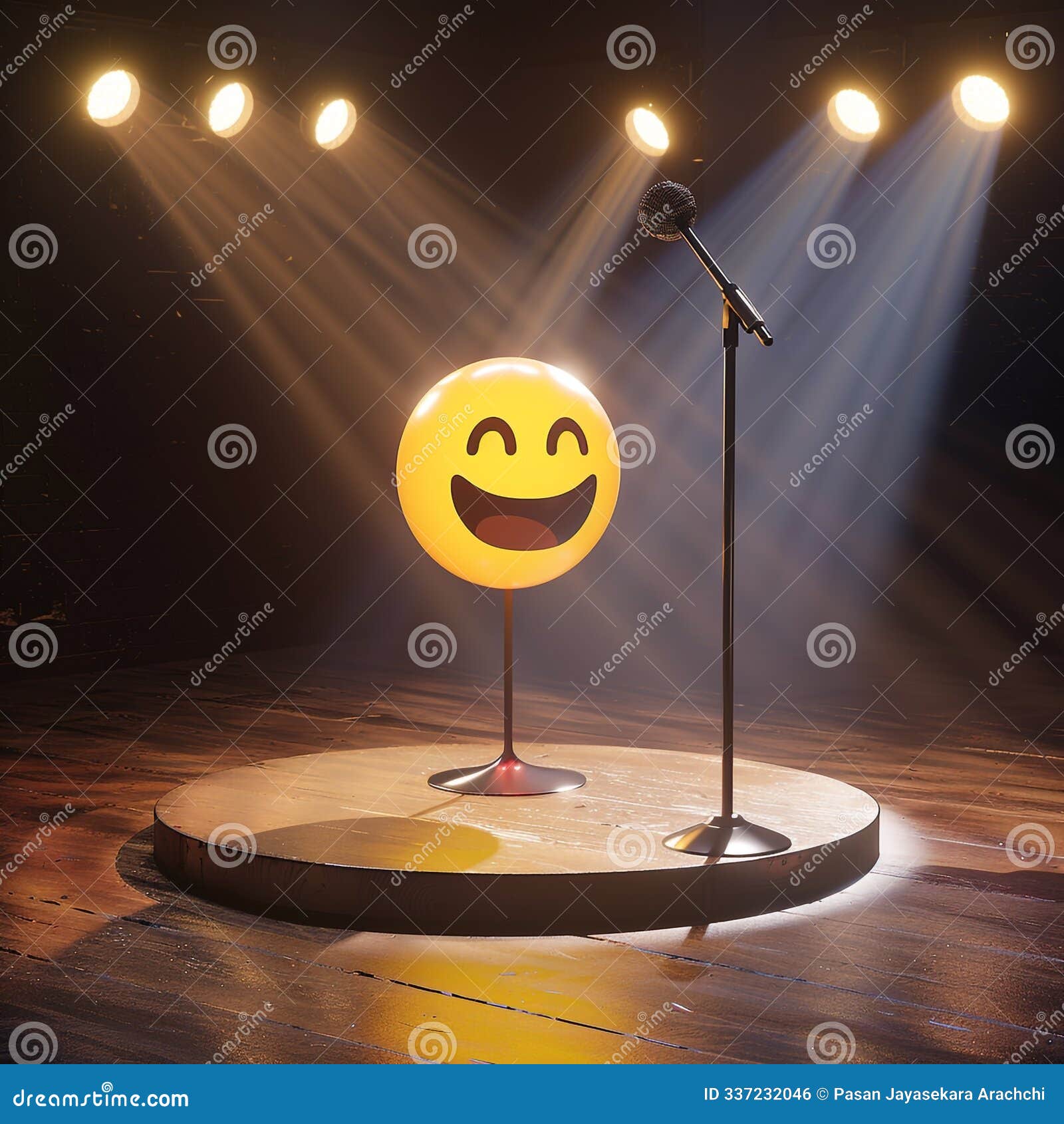 Smiley Face Singing on Stage with Microphone and Spotlights Stock ...