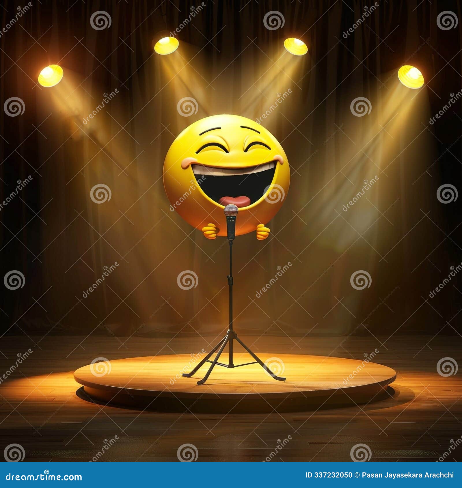 Smiley Face Singing on Stage with Microphone and Spotlights Stock ...
