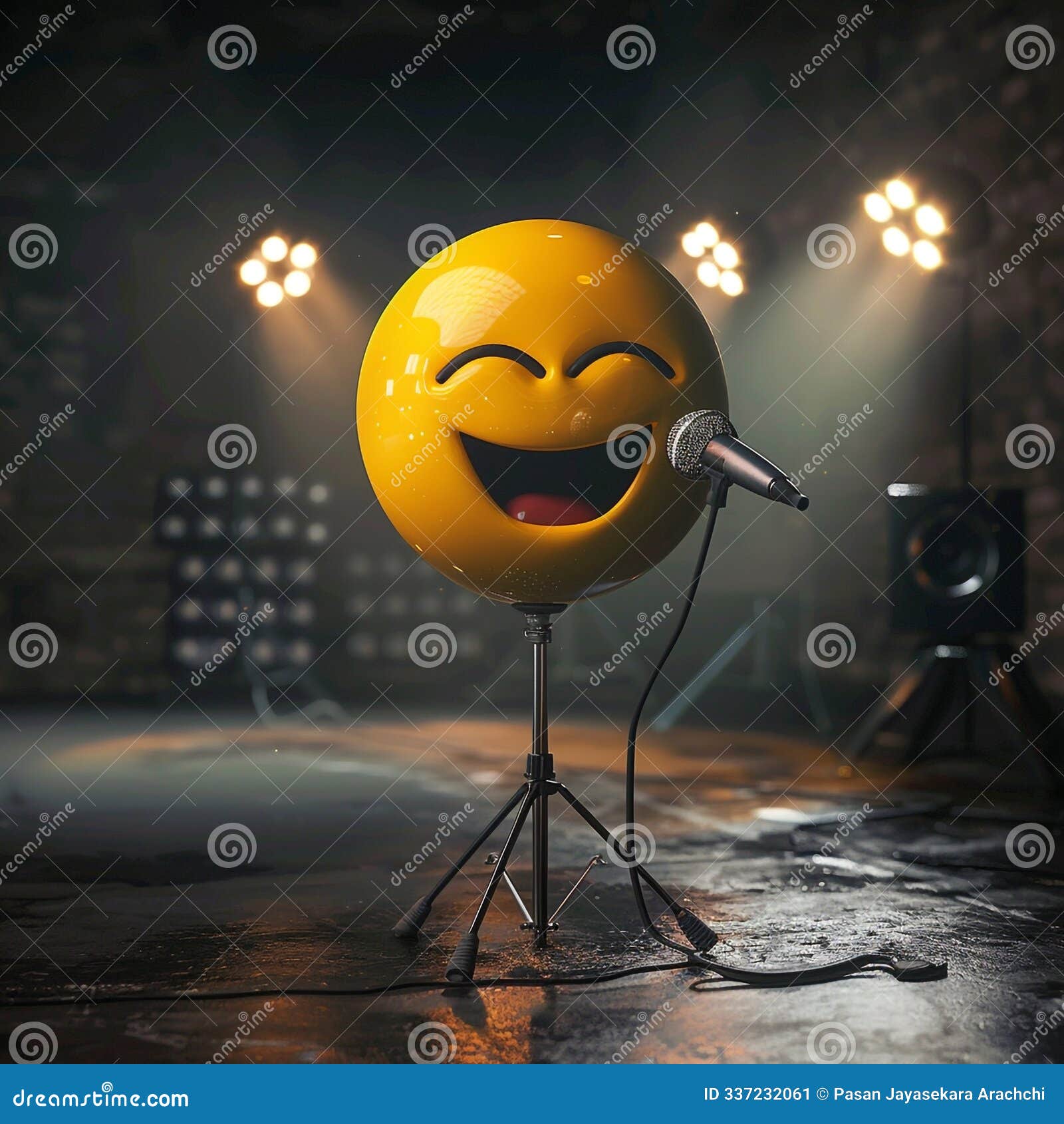Smiley Face Singing on Stage with Microphone and Spotlights Stock ...