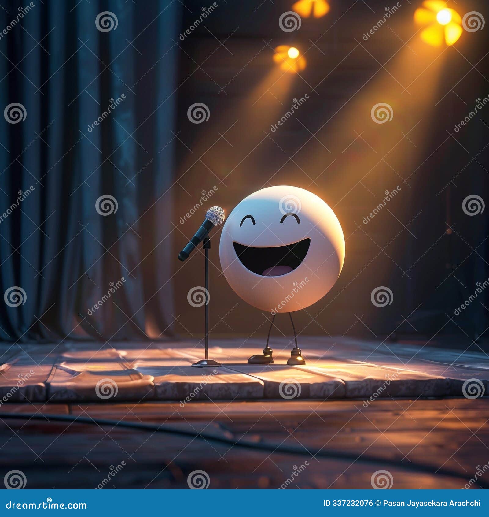 Smiley Face Singing on Stage with Microphone and Spotlights Stock ...