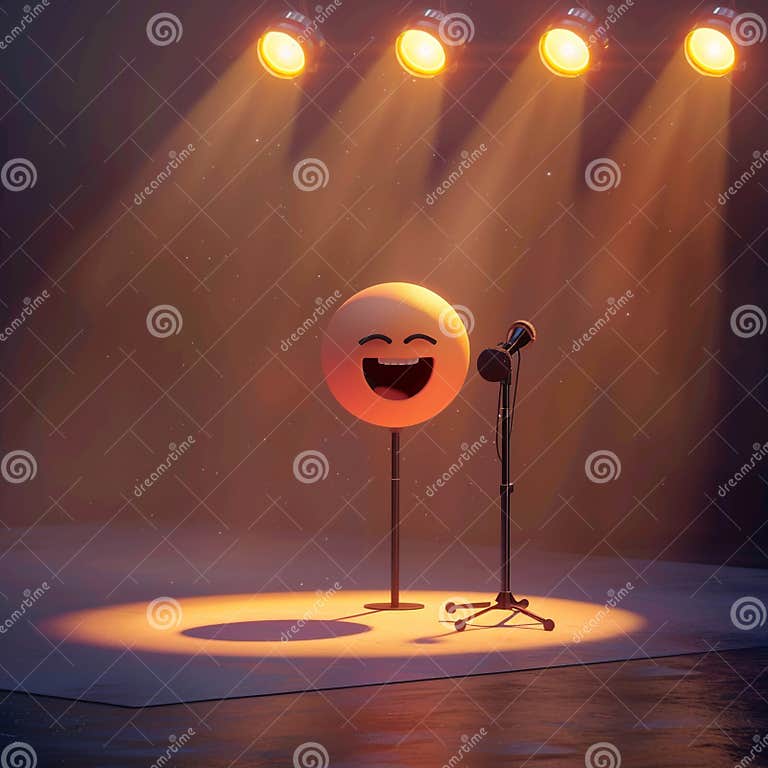 Smiley Face Singing on Stage with Microphone and Spotlights Stock ...