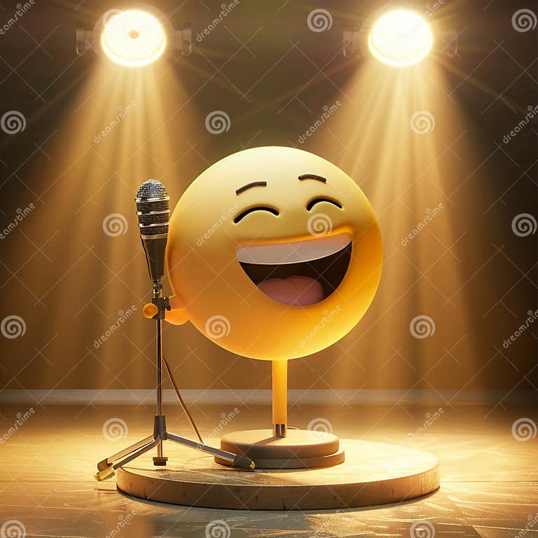 Smiley Face Singing on Stage with Microphone and Spotlights Stock ...