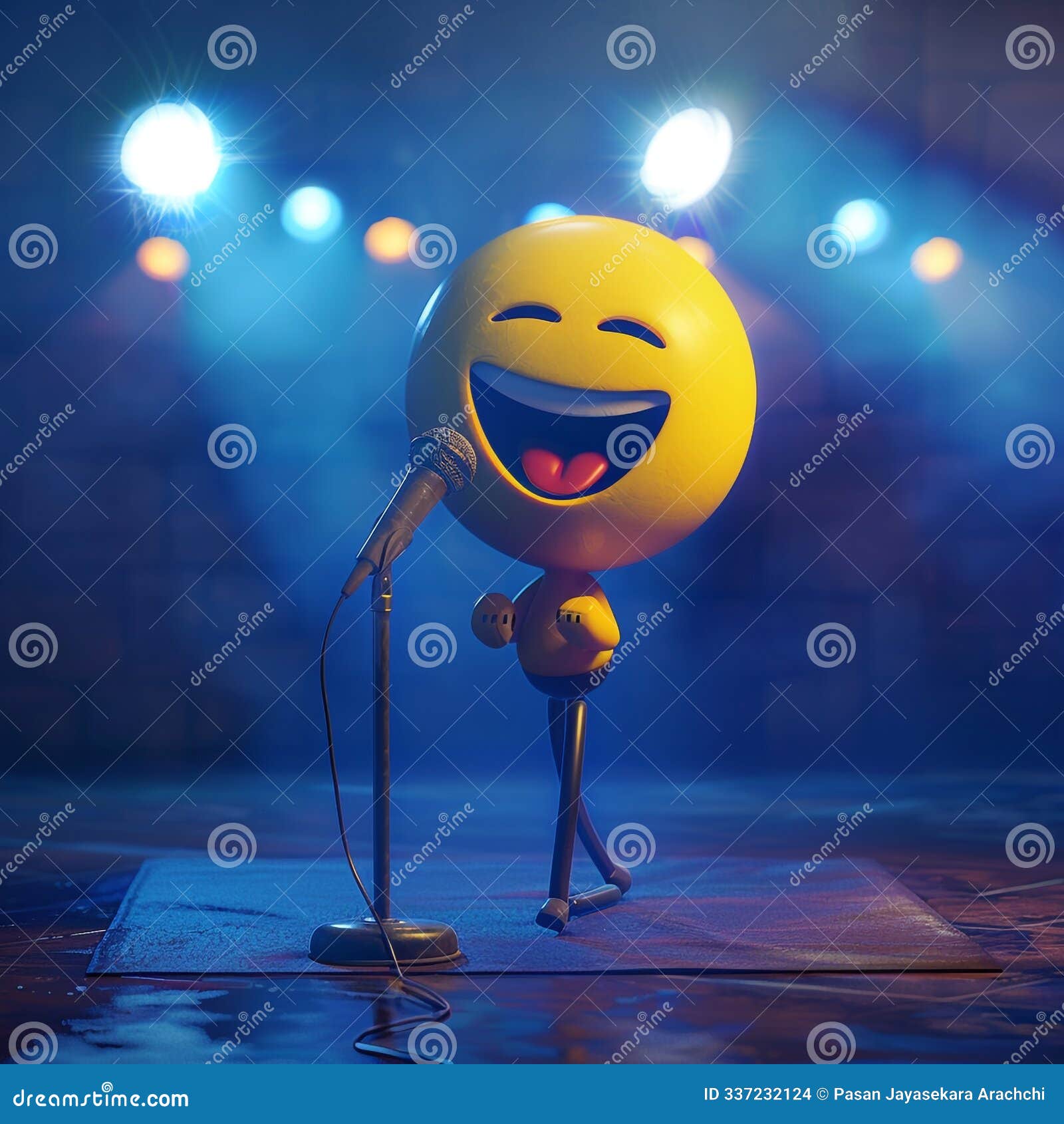 Smiley Face Singing on Stage with Microphone and Spotlights Stock ...