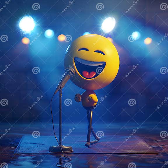 Smiley Face Singing on Stage with Microphone and Spotlights Stock ...