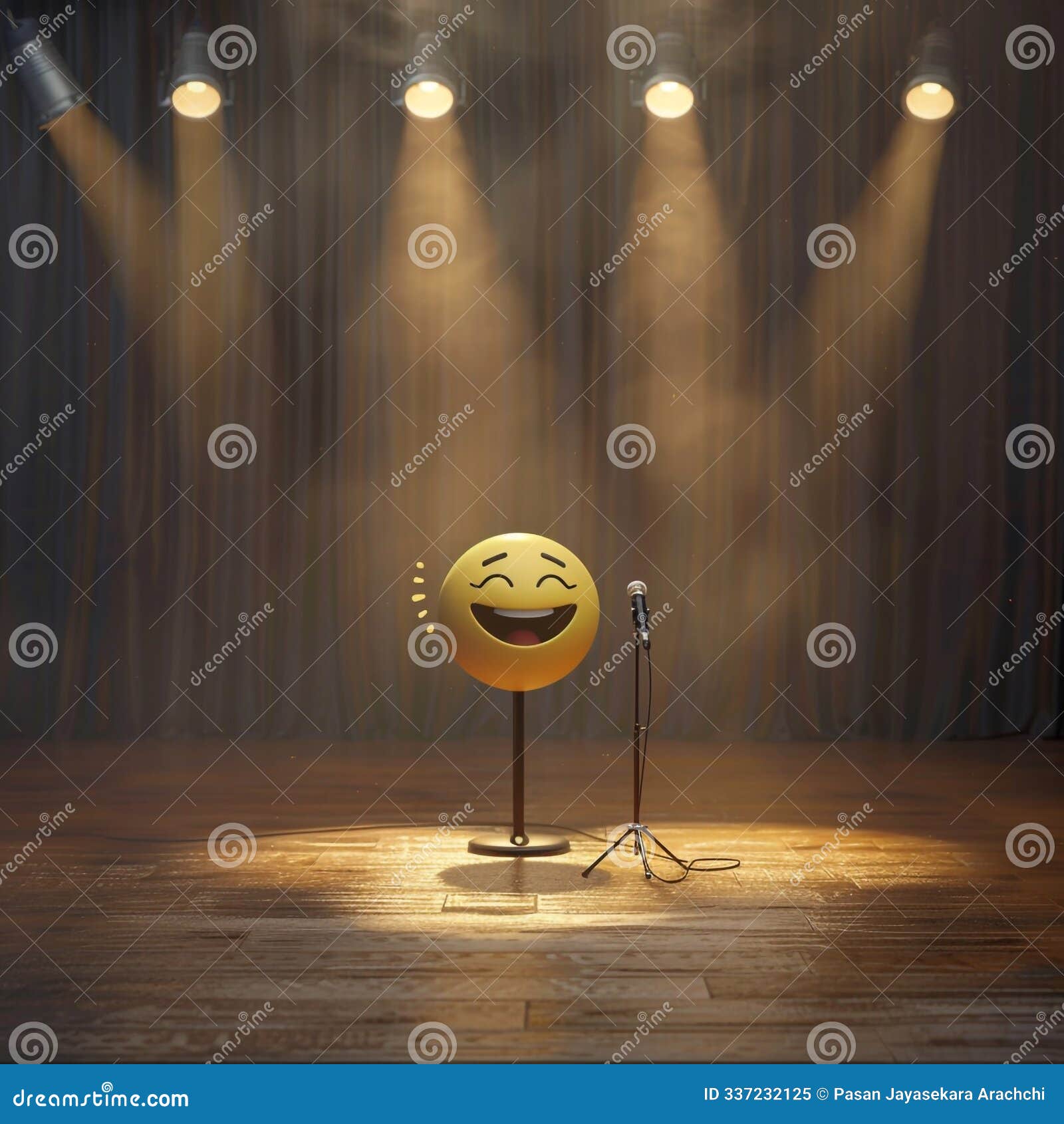 Smiley Face Singing on Stage with Microphone and Spotlights Stock ...