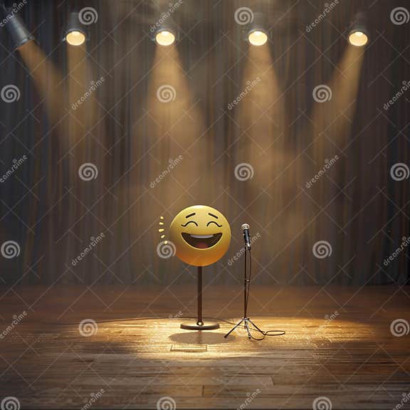 Smiley Face Singing on Stage with Microphone and Spotlights Stock ...